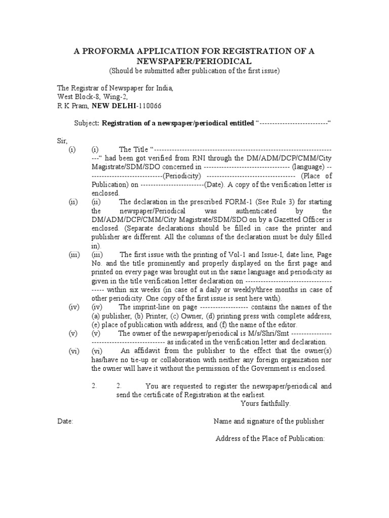 Rni Form | PDF | Newspaper And Magazine | Media