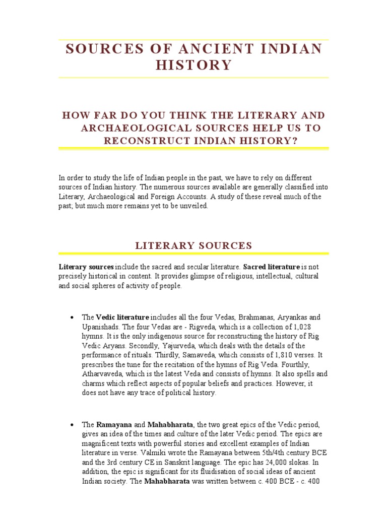 Sources of Ancient Indian History | PDF | Vedas | Indian Religions