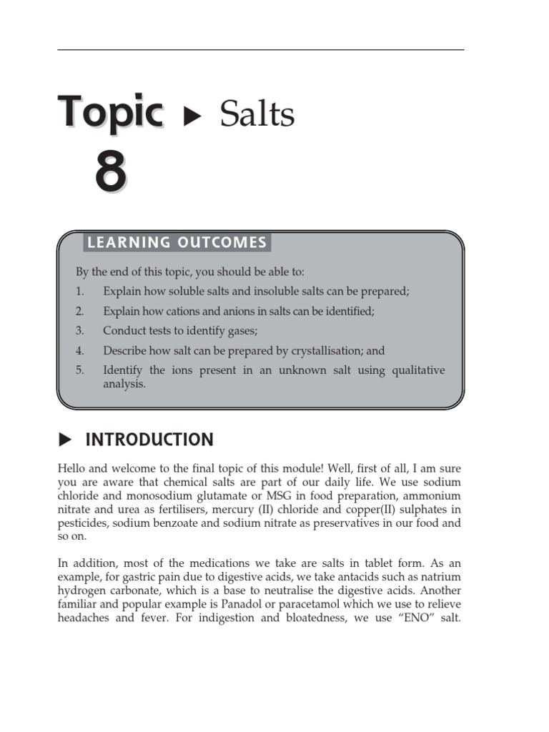 Topic 8 Salts | PDF | Salt (Chemistry) | Sodium Chloride