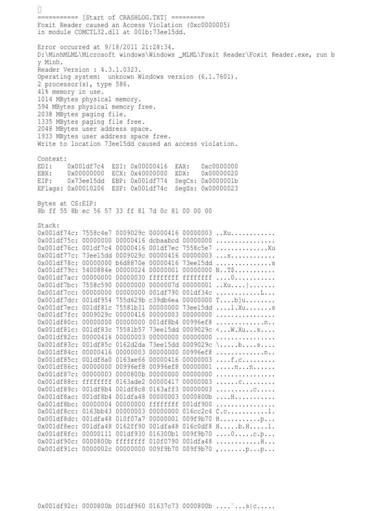 Crash Log | PDF | Computing Platforms | Computing
