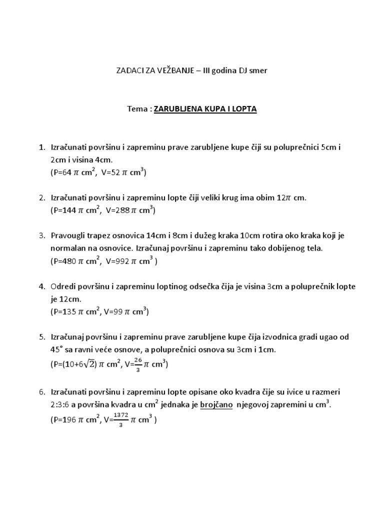 Zarubljena Kupa I Lopta - Zadaci | PDF