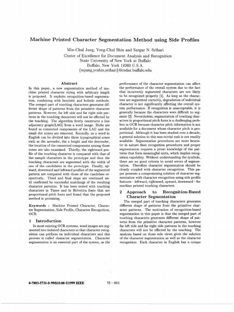 Machine Printed Character Segmentation Using Side Profiles.. | PDF | Optical Character ...