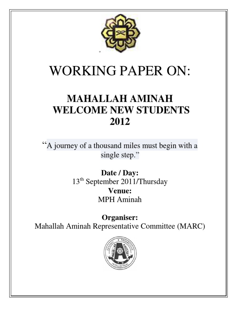 Working Paper On:: Mahallah Aminah Welcome New Students 2012 | PDF ...