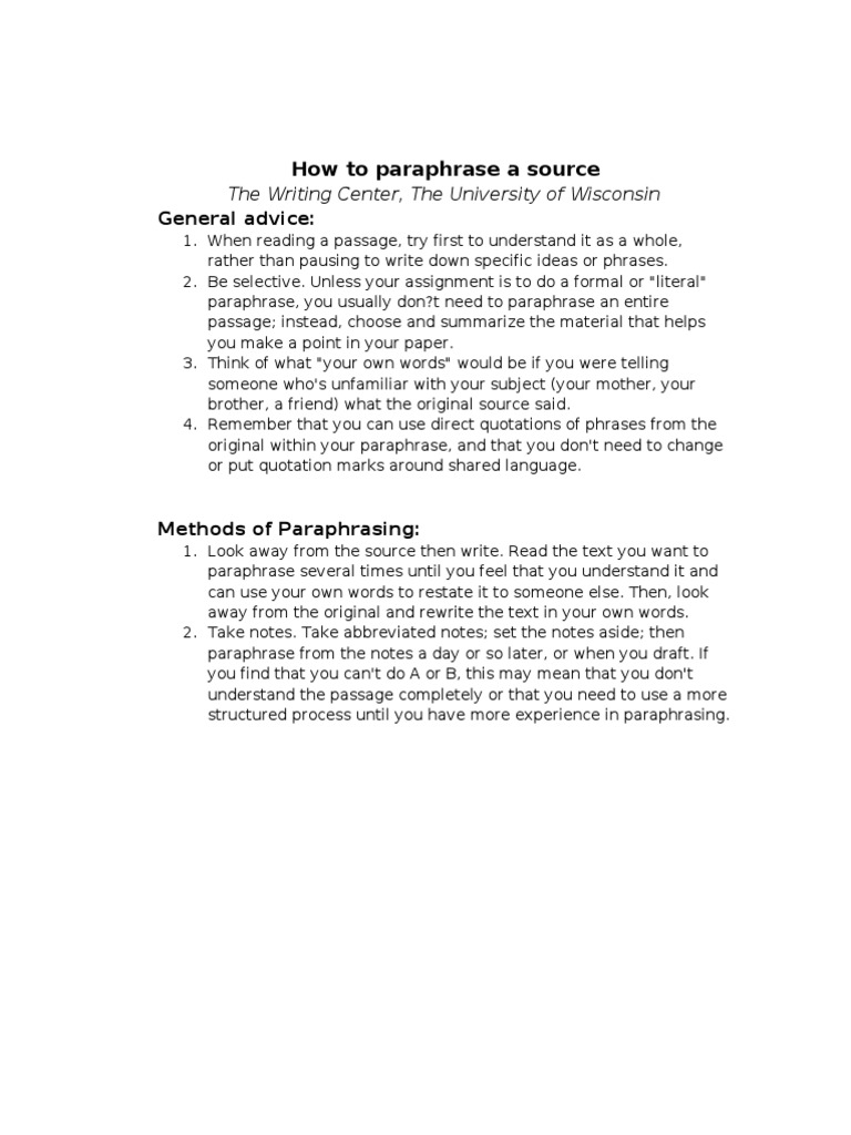 How To Paraphrase A Source | PDF | Sentence (Linguistics) | Cognitive ...