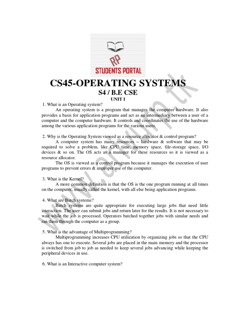 Cs45-Operating Systems: S4 / B.E Cse | PDF | Thread (Computing) | Scheduling (Computing)