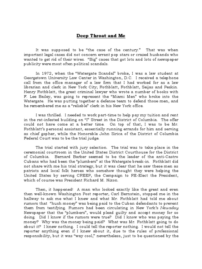 Deep Throat | PDF | Watergate Scandal | United States Travel