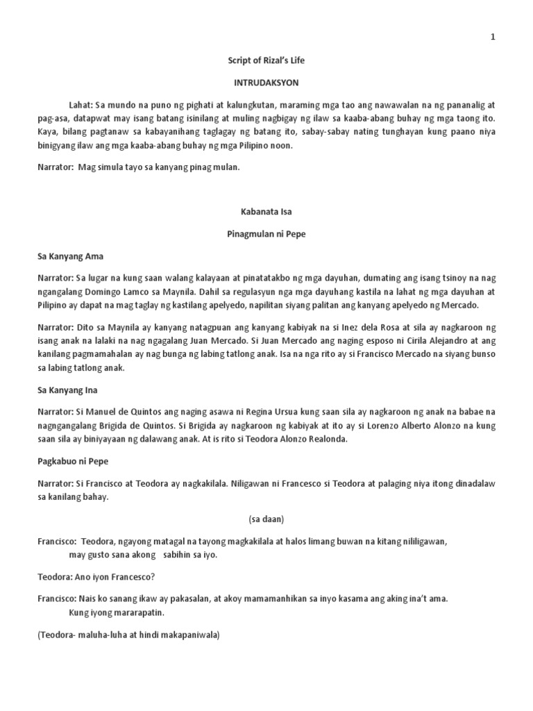 Script of Rizal's Life | PDF
