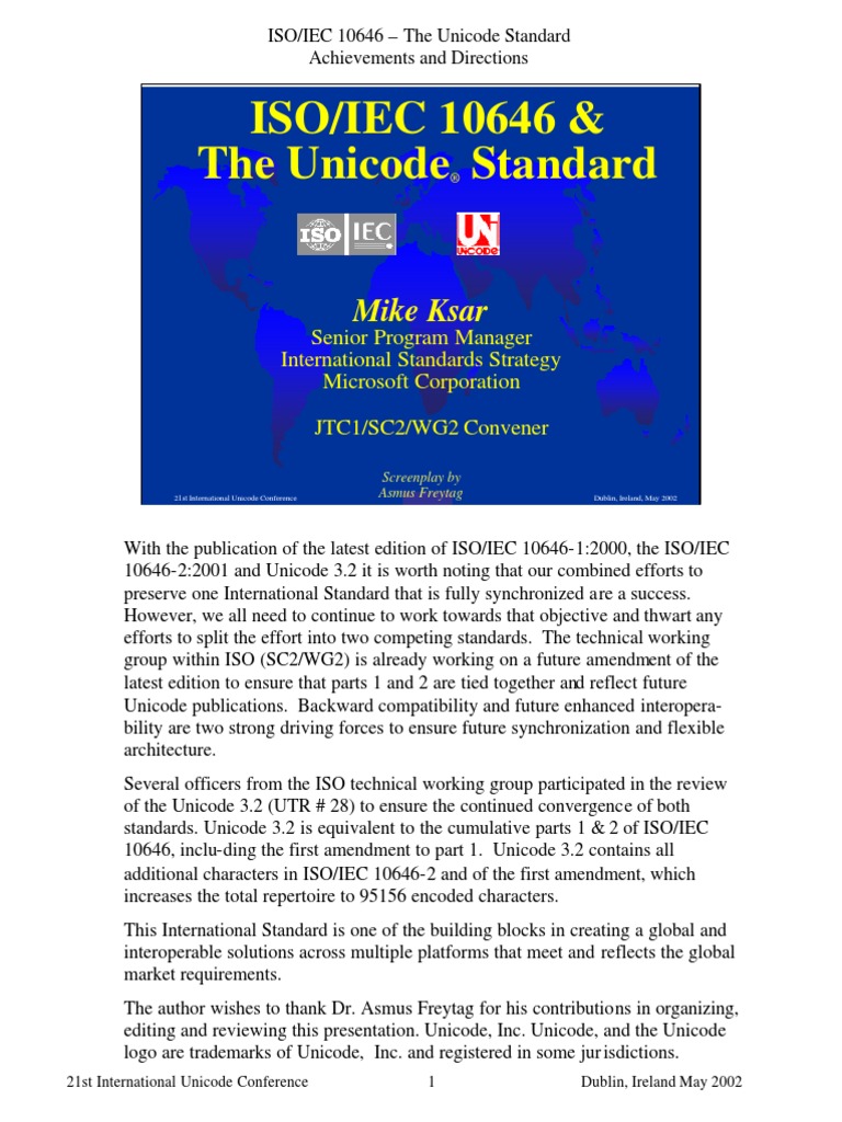 ISO/IEC 10646 & The Unicode Standard: Mike Ksar