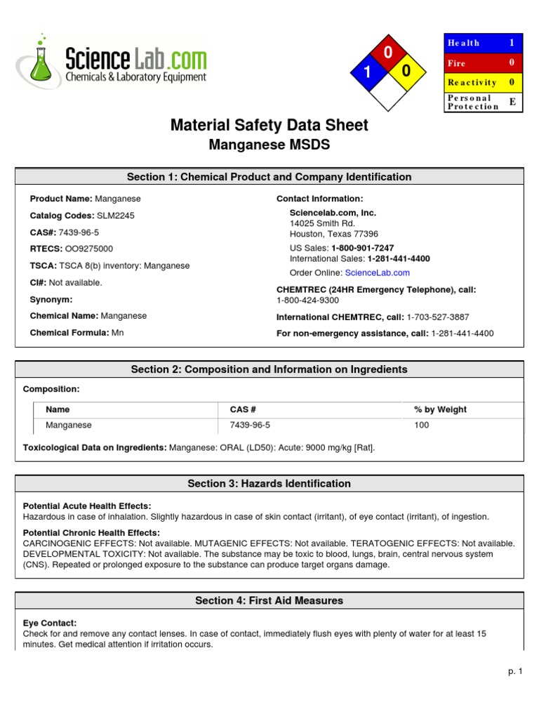 Msds Mangan | PDF | Personal Protective Equipment | Cyanide