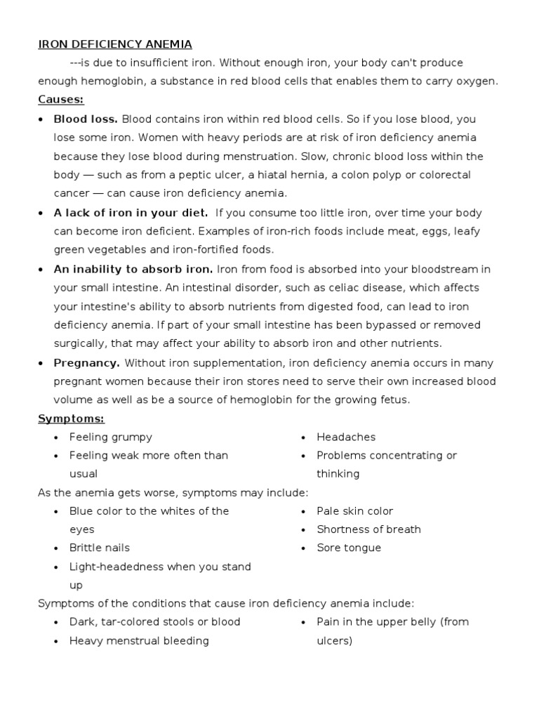 Iron Deficiency Anemia-Handout | PDF | Anemia | Medicine