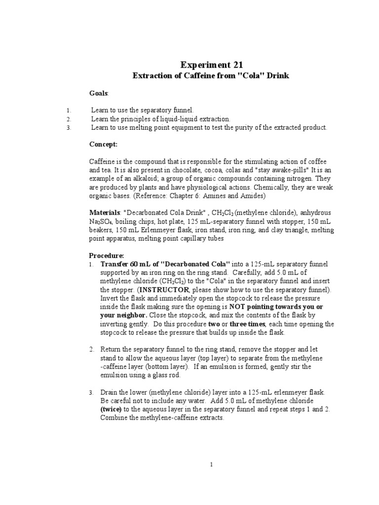 Experiment 21 Caffeine Cola | PDF | Chemical Compounds | Materials