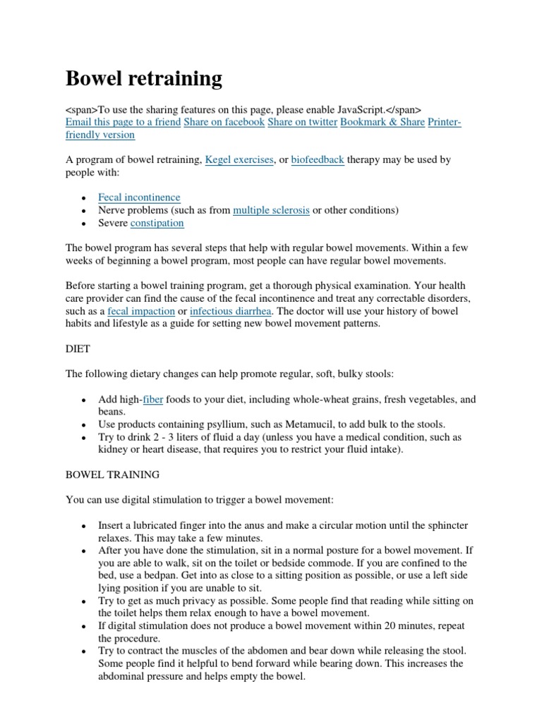 Bowel Retraining | PDF | Rectum | Digestive System