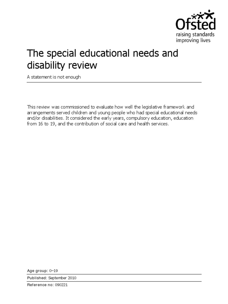 Ofsted - SEN & Disability Review - A Statement Is Not Enough 2010 | PDF ...