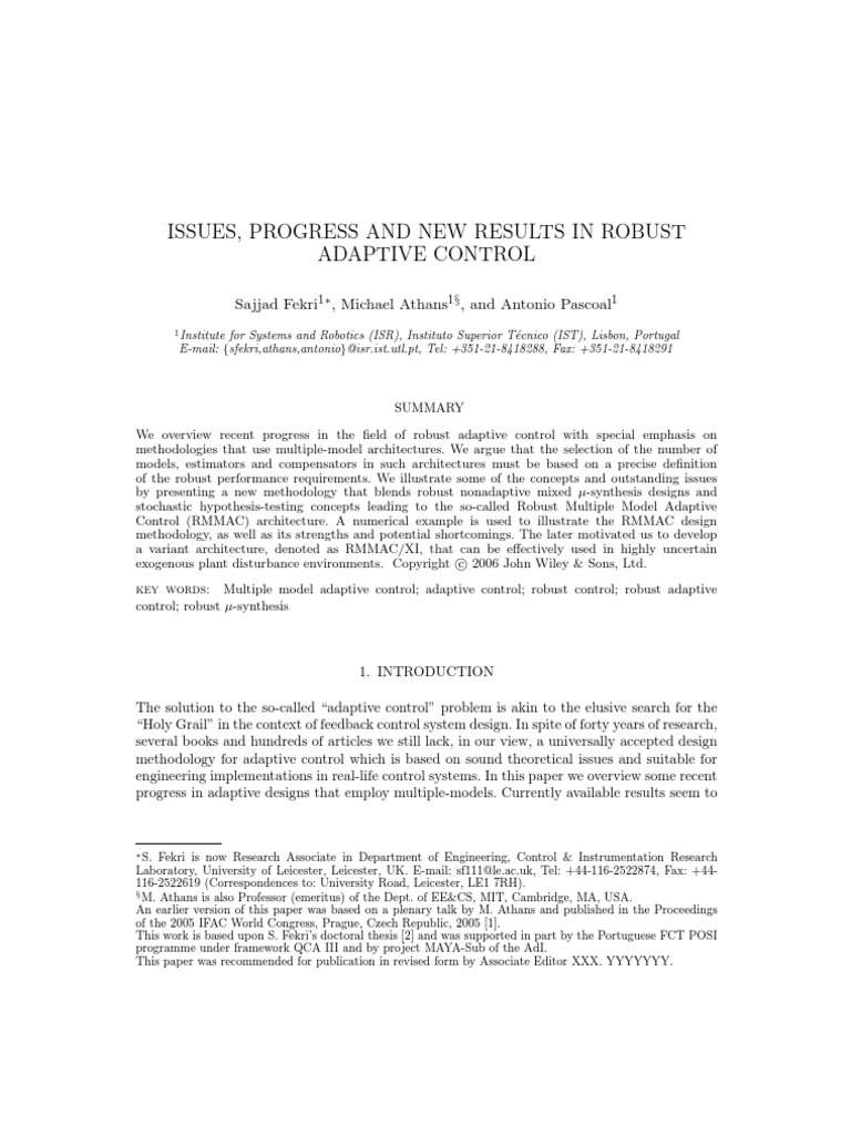 Robust Control Issues | Download Free PDF | Control Theory | Estimation ...