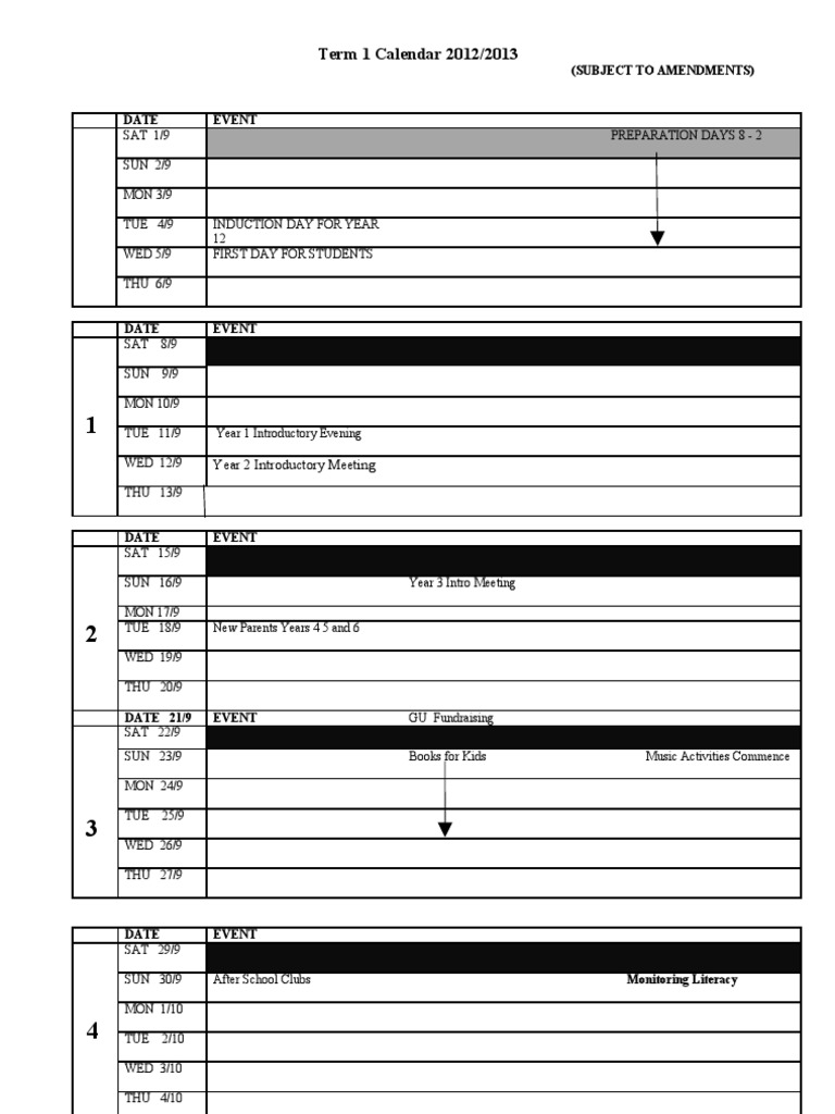 Term 1 Calendar 2012-2013 | PDF | Foreign Language Studies