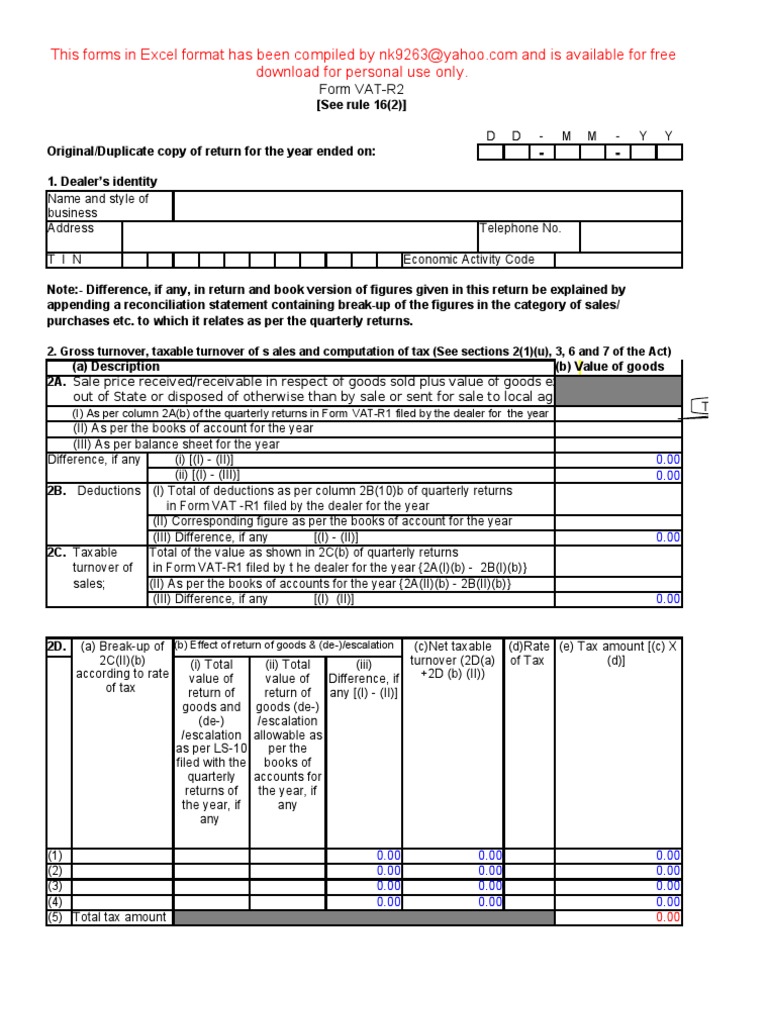 Form VAT R2 | Value Added Tax | Taxes