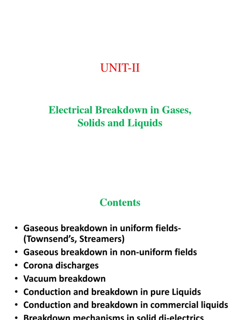 Unit-Ii: Electrical Breakdown in Gases, Solids and Liquids | PDF ...
