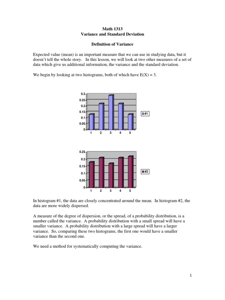 Math 1313 Variance and Standard Deviation Definition | PDF | Variance | Random Variable