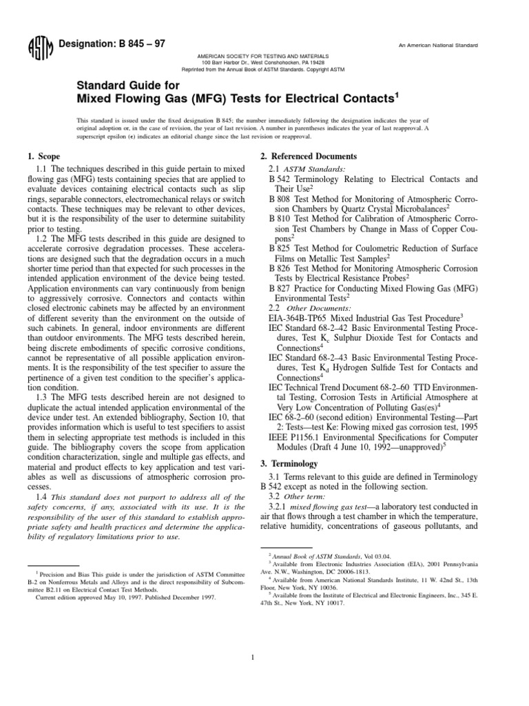 Mixed Flowing Gas (MFG) Tests For Electrical Contacts | PDF | Corrosion ...
