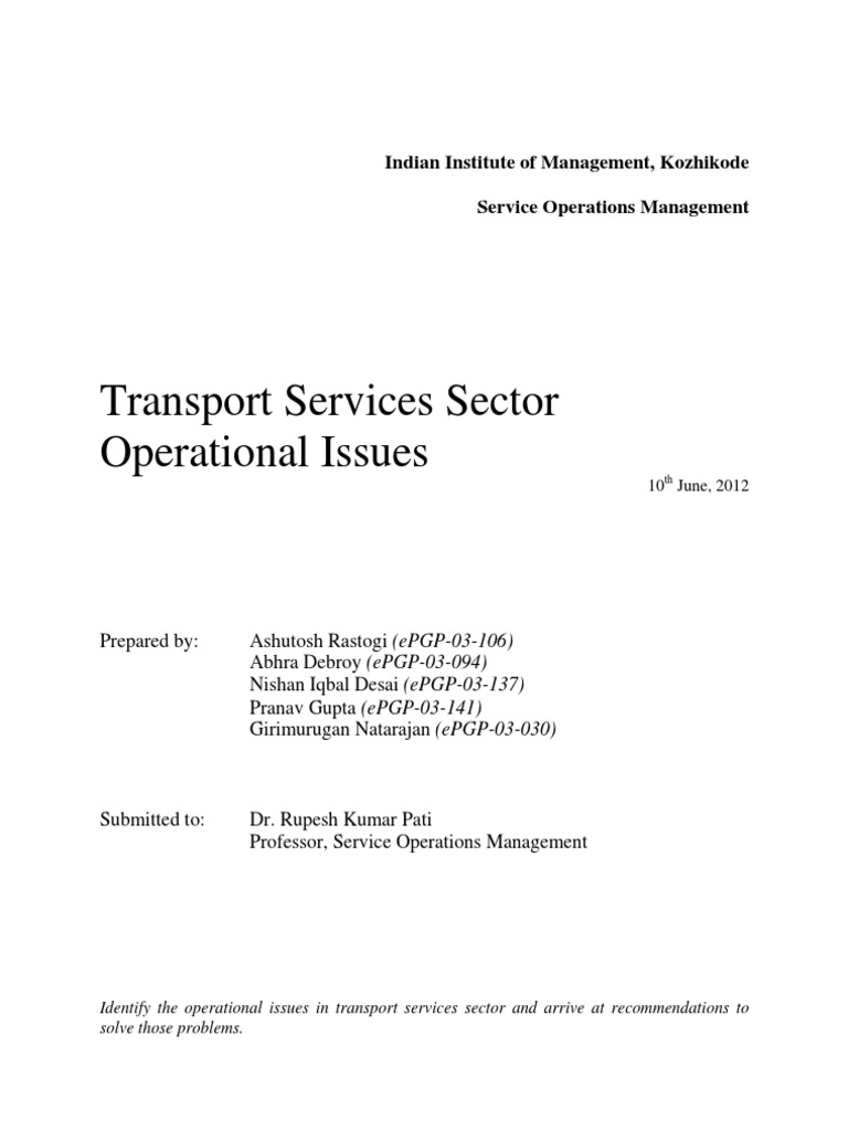 Transport Services Sector Operational Issues: Indian Institute of ...