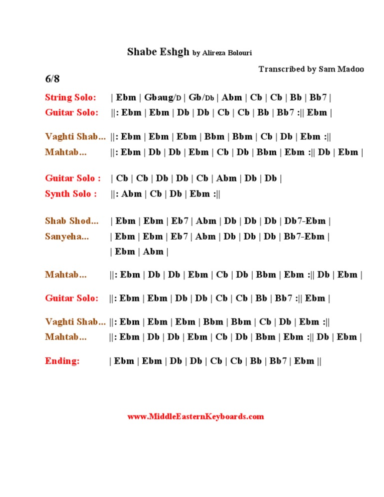 Shabe Eshgh Chord Progressions | PDF