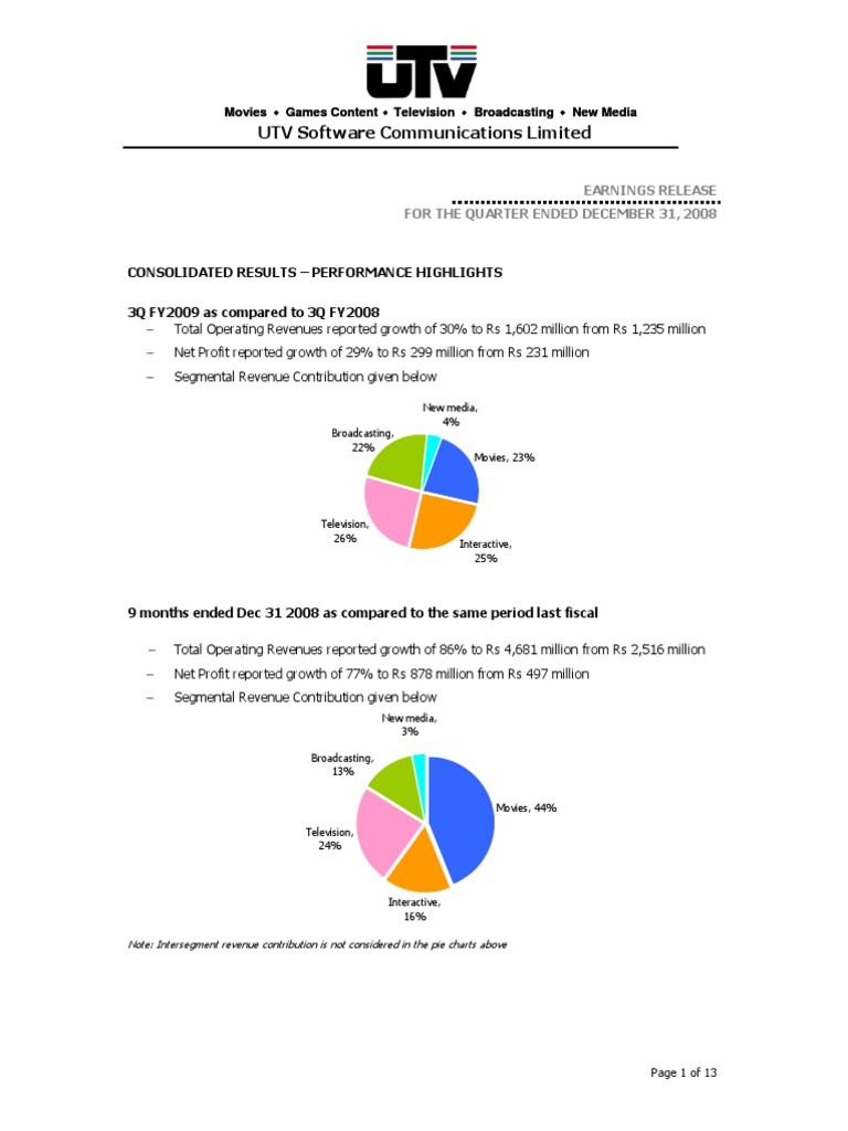 UTV Software Communications Limited | PDF | Expense | Business