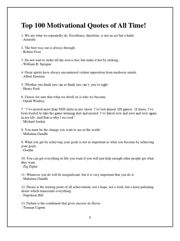 Top 100 Motivational Quotes of All Time | PDF