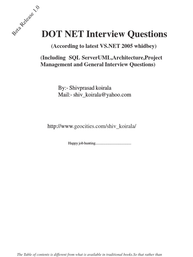 Dot Net Interview Questions Shivprasad Koirala Pdf Download