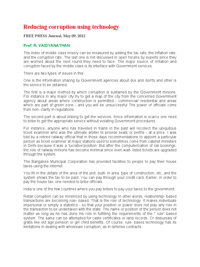 Reducing Corruption Using Technology | PDF | Corruption | Bribery