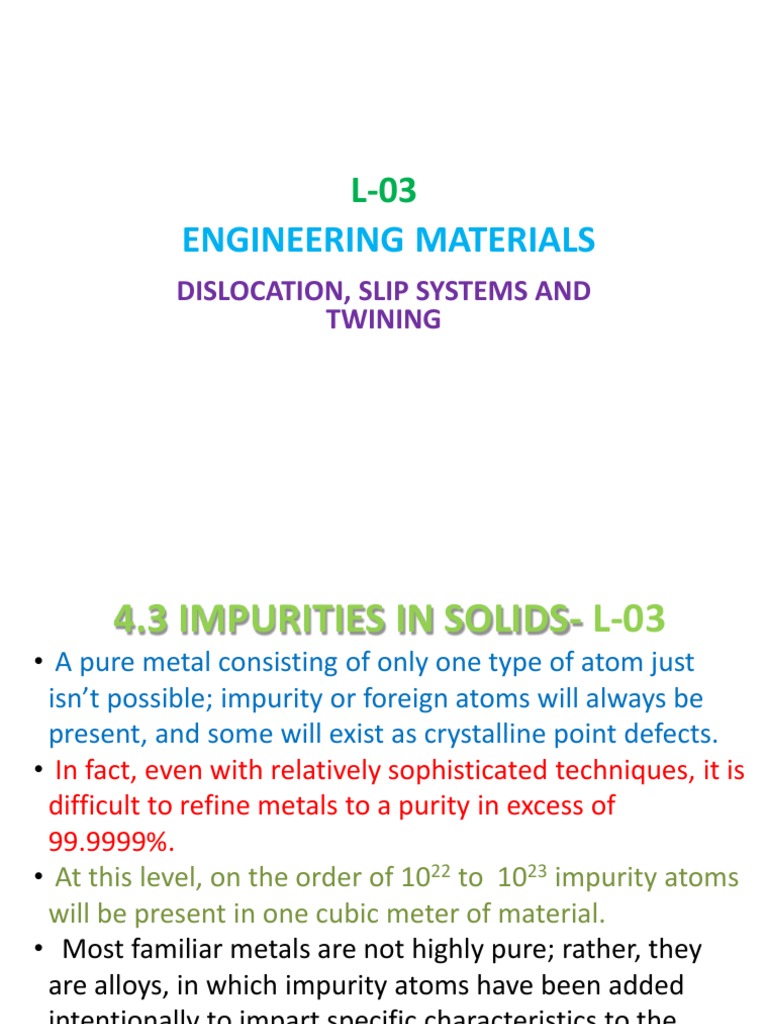 Lec3-Dislocation, Slip Systems and Twining | PDF | Dislocation | Deformation (Engineering)