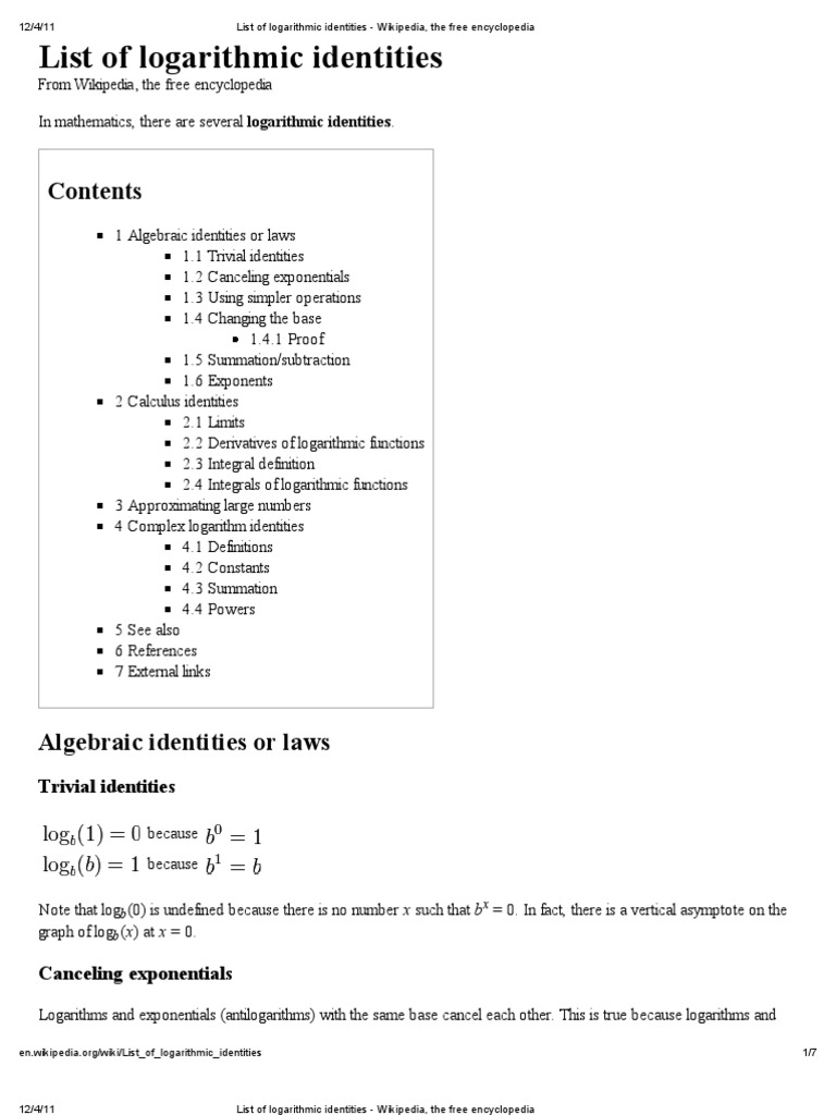 Logarithmic Identities List | PDF | Logarithm | Complex Number