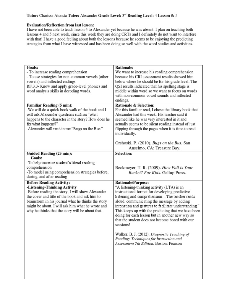 EDRL 461-LessonPlan5 | PDF | Reading Comprehension | Reading (Process)