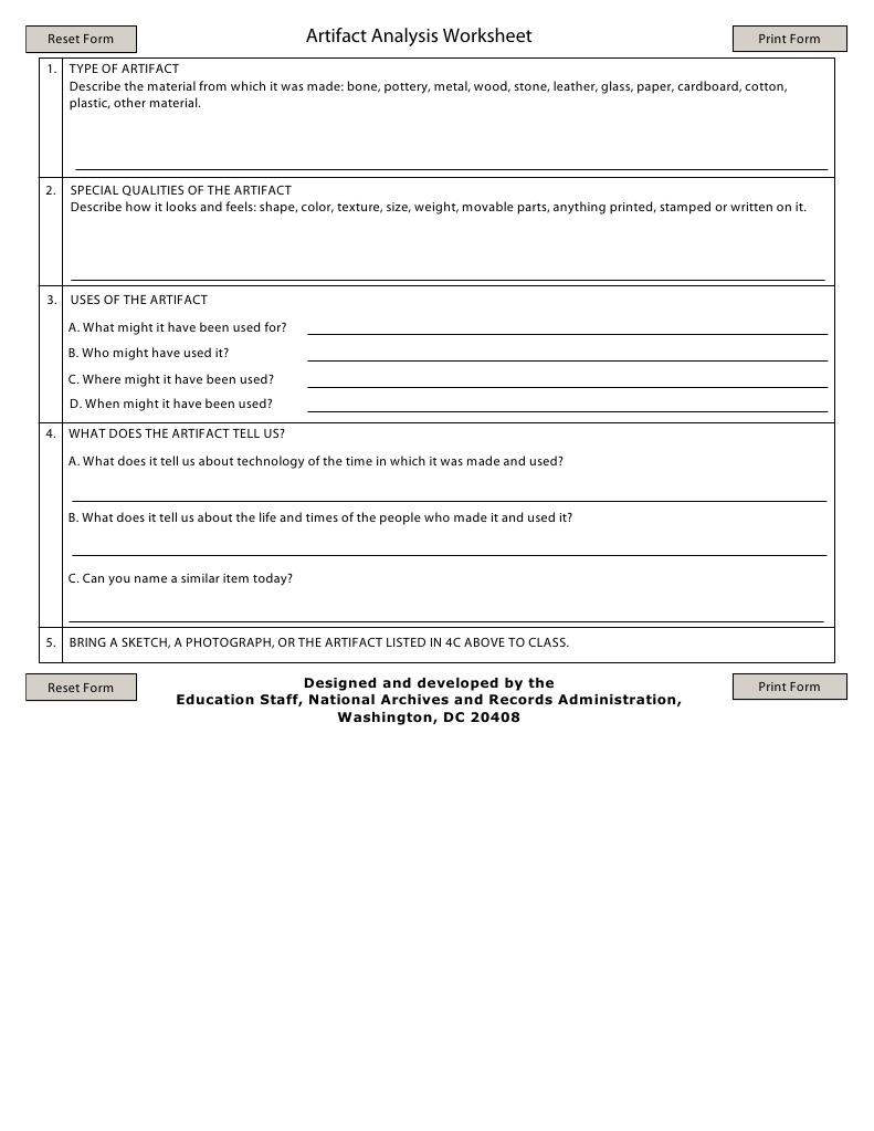 Artifact Analysis Worksheet | PDF