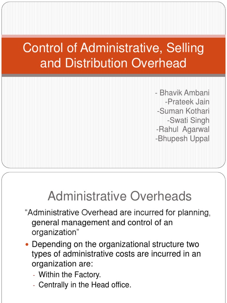Control of Administrative, Selling and Distribution Overhead | Download ...