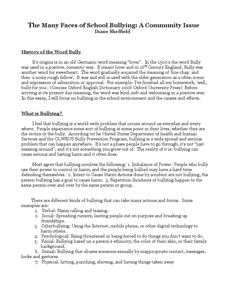 Essay On School Bullying | PDF | Cyberbullying | Bullying