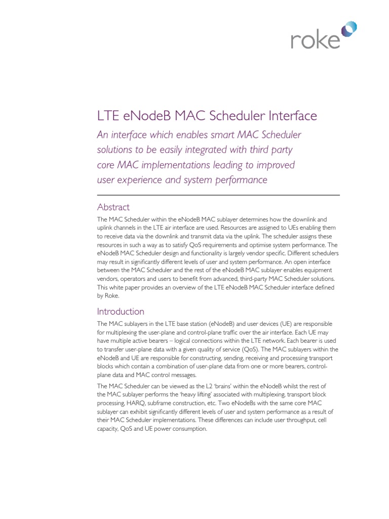 Roke LTE eNodeB MAC Scheduler Interface | PDF | Scheduling (Computing) | Interface (Computing)