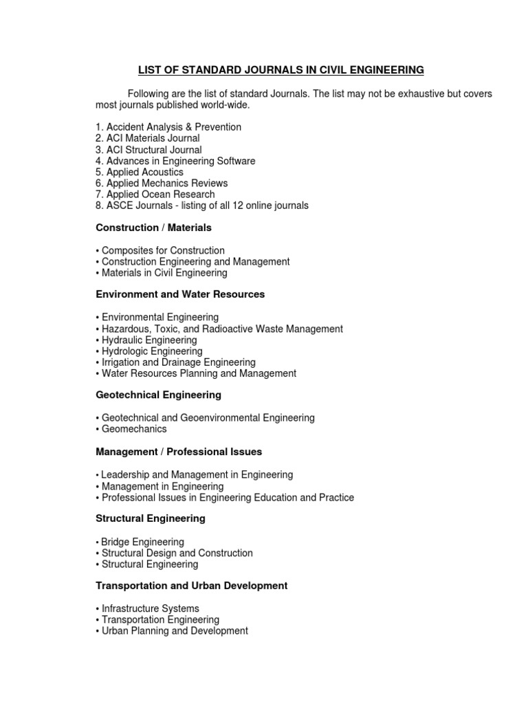 Standard Civil Engineering Journals | PDF | Engineering | Institute Of ...