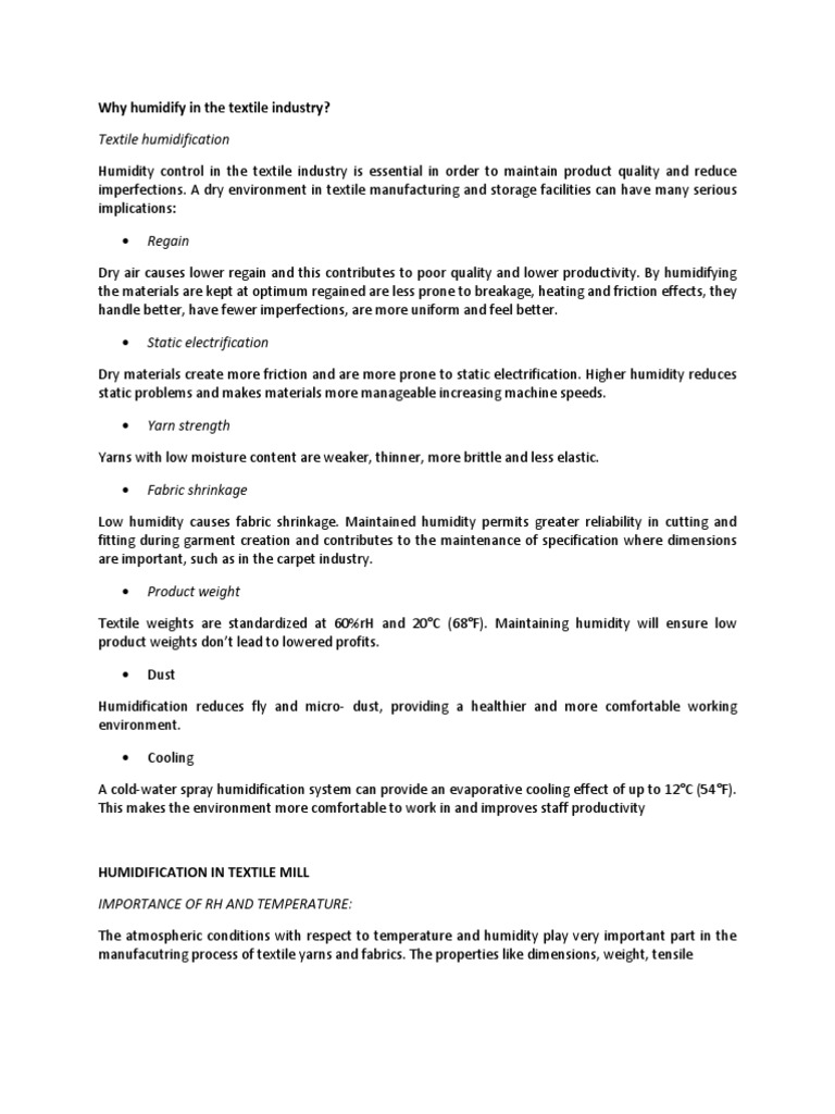 Why Humidify in The Textile Industry | PDF | Relative Humidity | Humidity