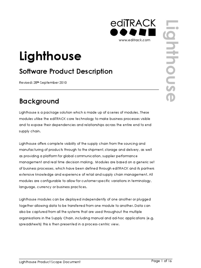 EdiTRACK Lighthouse Software Product Description V1 | PDF | Supply ...