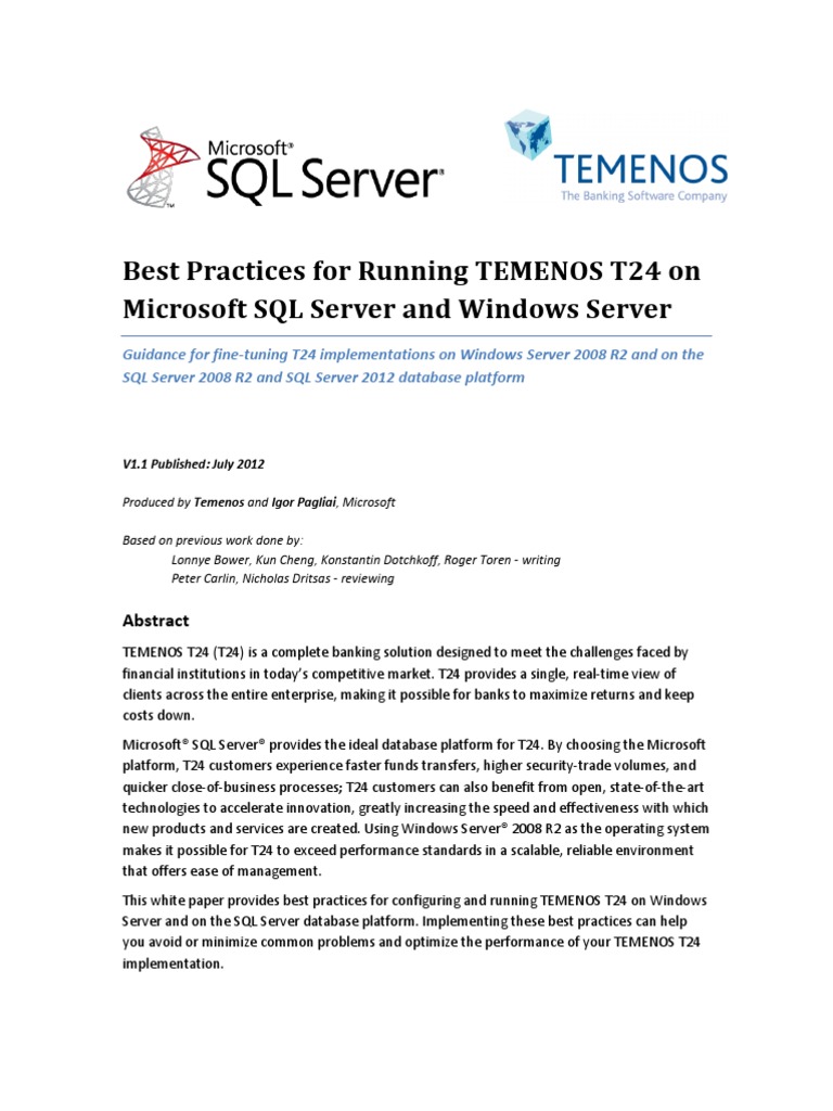Optimizing SQL Server For Temenos T24 | PDF | Microsoft Sql Server ... Optimizing SQL Server For Temenos T24 | PDF | Microsoft Sql Server ...
