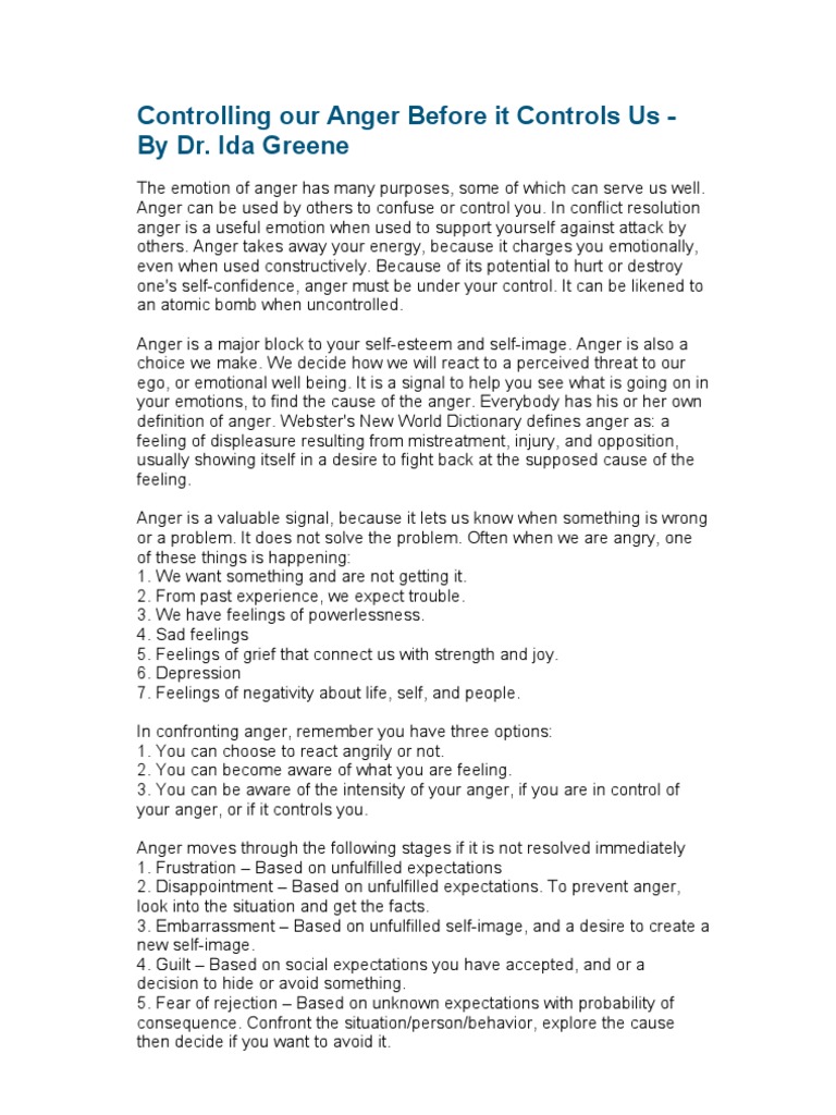 Controlling Our Anger Before It Controls Us | PDF | Anger | Emotions