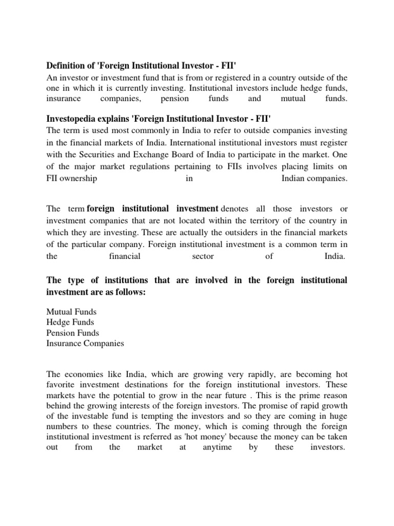 Definition of 'Foreign Institutional Investor - FII' | PDF | Securities ...