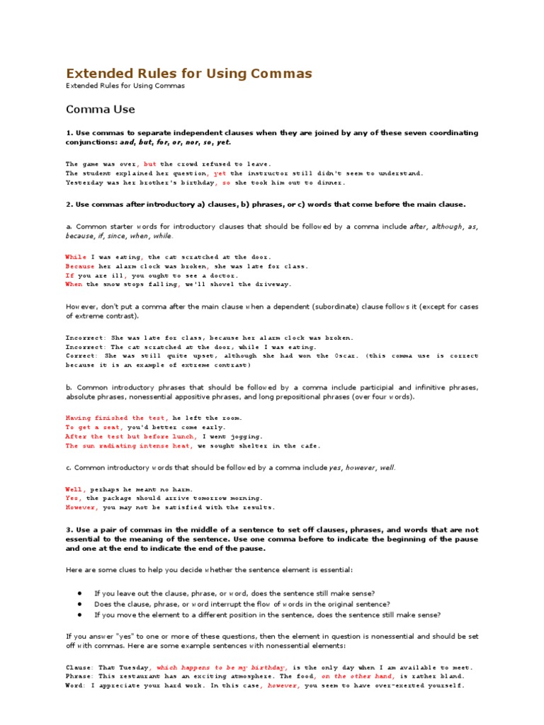 A Comprehensive Guide to Proper Comma Usage: Fifteen Rules for Using ...