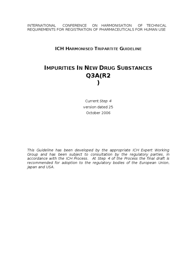 ICH Q3A(R2) Guidelines on Drug Impurities | PDF | Chemistry | Physical ...