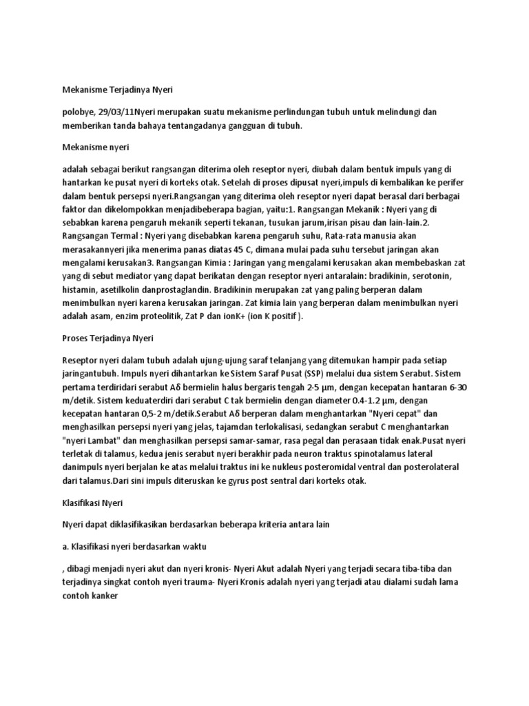 Mekanisme dan Proses Nyeri Tubuh | PDF
