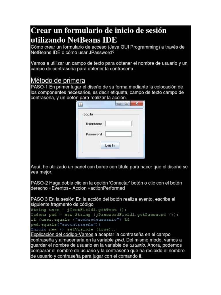 Crear Un Formulario de Inicio de Sesión Utilizando NetBeans IDE | PDF | Contraseña | Java ...
