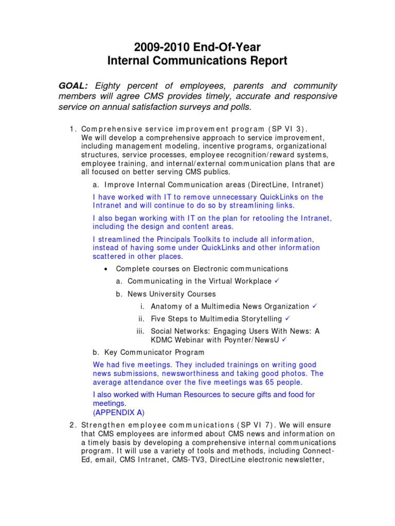 2009-2010 End-Of-Year Internal Communications Report: GOAL: Eighty ...