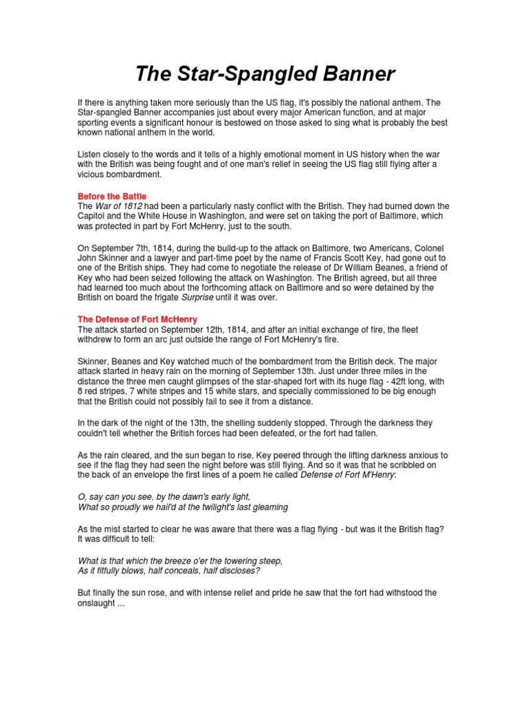 Star Spangled Banner Story | PDF | The Star Spangled Banner | Armed ...