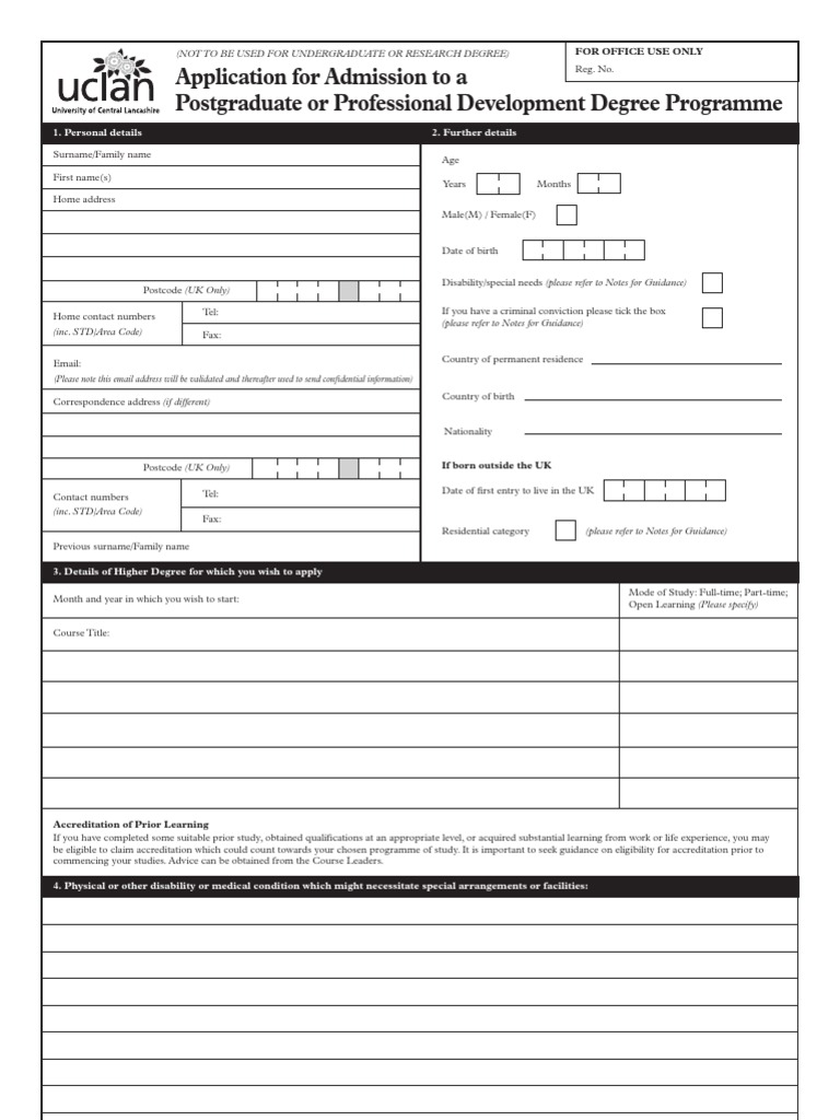 Postgraduate Admission Application Form | PDF | Race And Ethnicity In ...