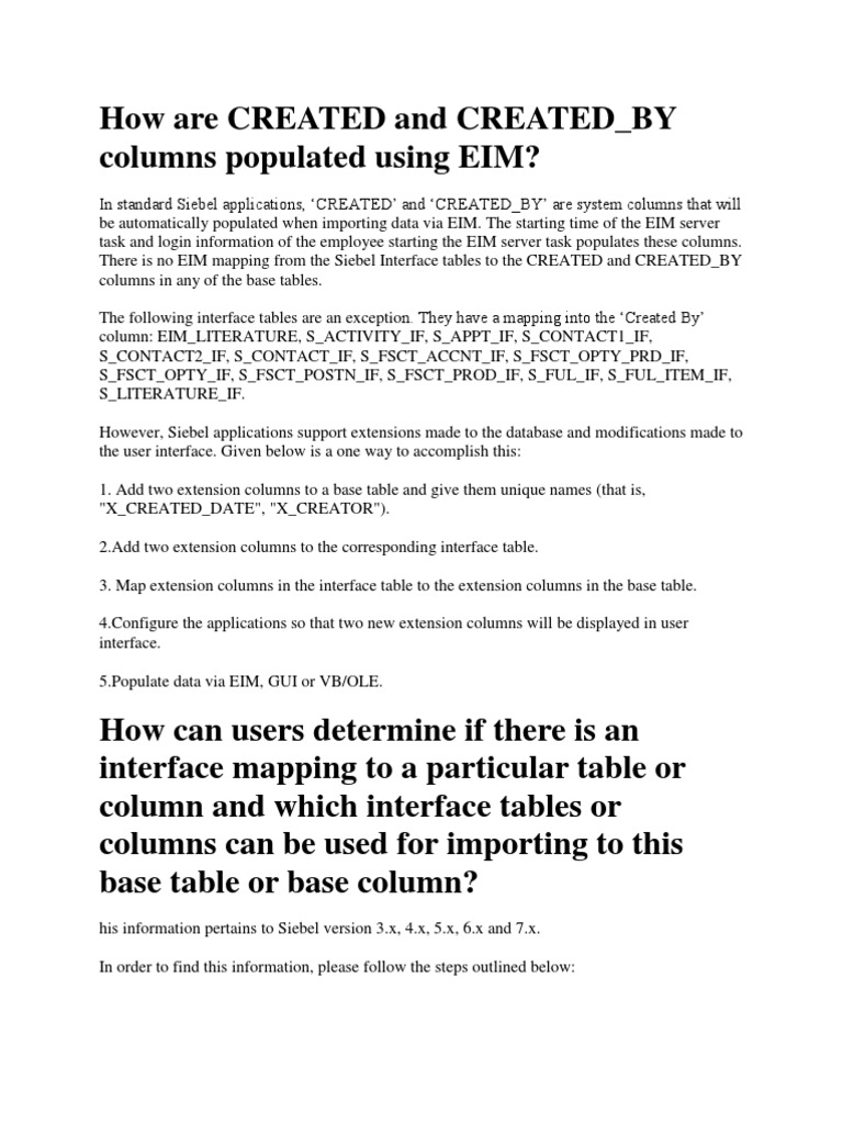 EIM Data Population in Siebel Applications | PDF | Graphical User Interfaces | Table (Database)